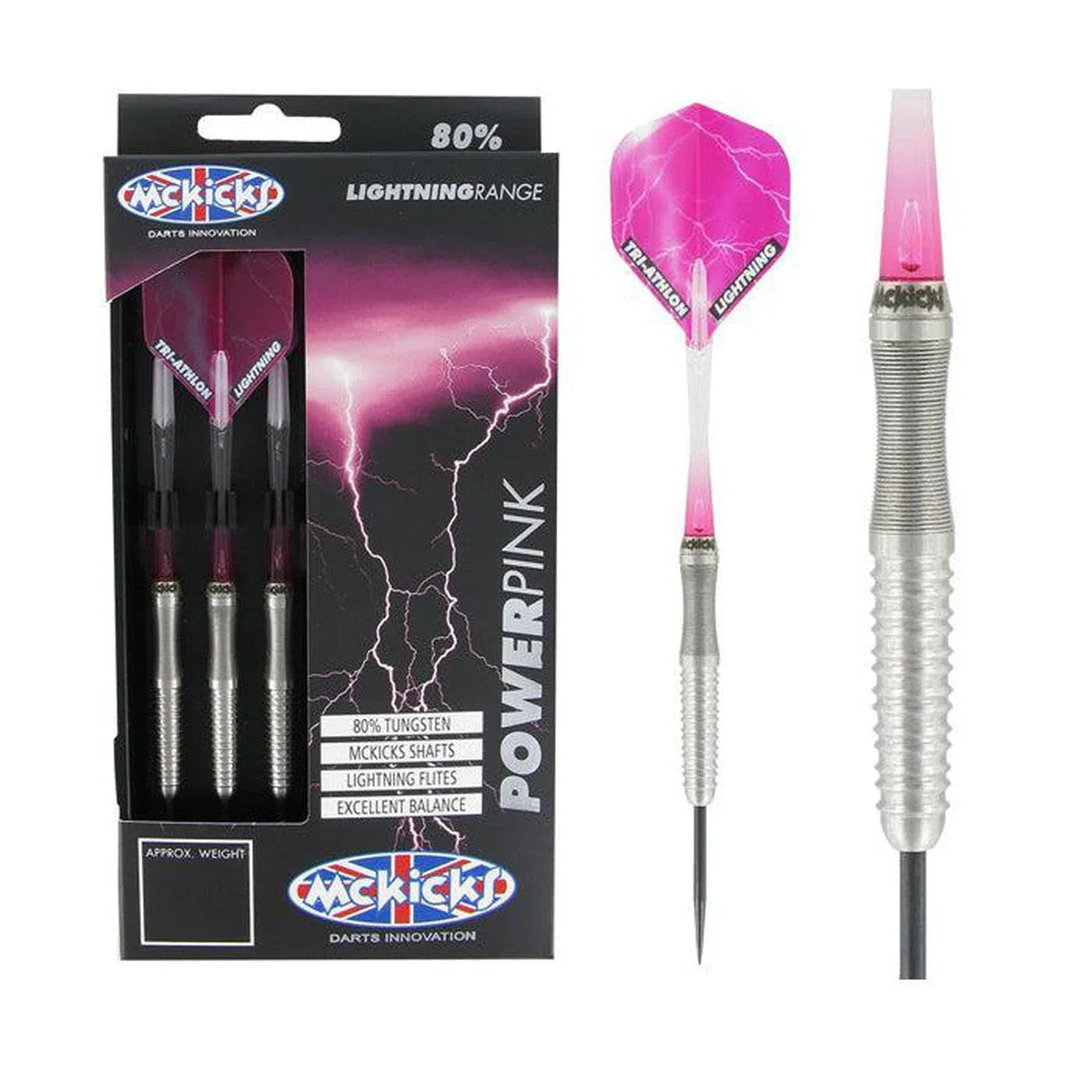 McKicks Power Pink 80% Tungsten Steel Tip Darts – Premier Darts