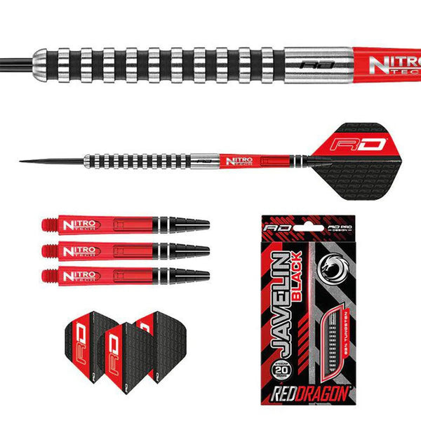 Red Dragon Javelin Black 85% Tungsten Steel Tip Darts - Premier Darts