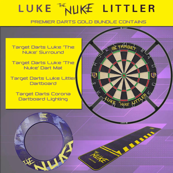 Target Darts Luke Littler GOLD Bundle - Surround, Mat, Dartboard and C ...
