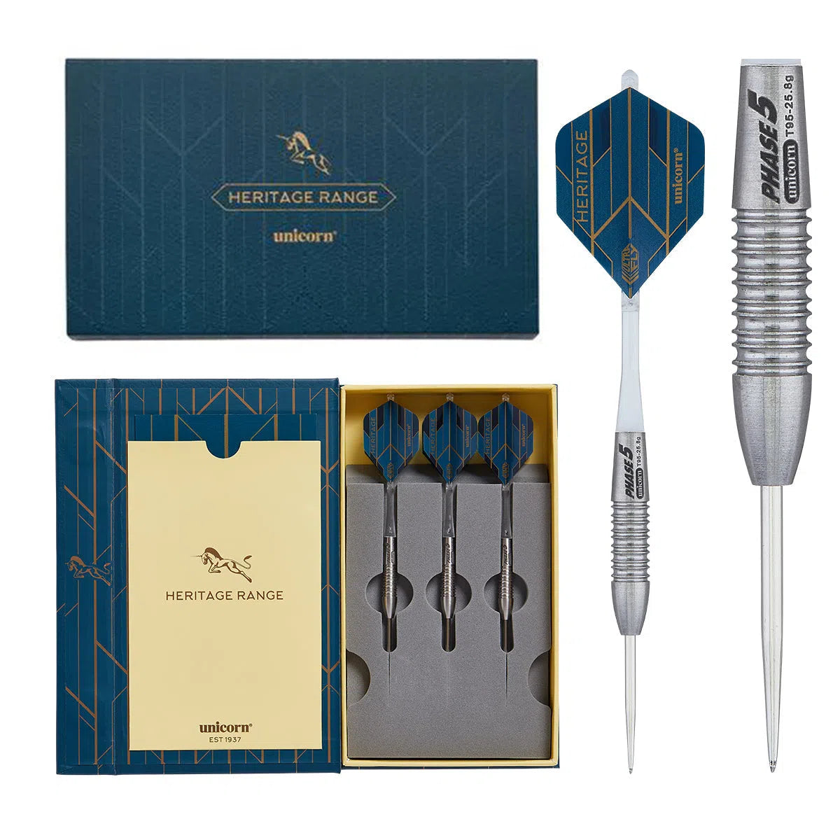 Unicorn Heritage Phase 5 95% Tungsten Steel Tip Darts – Premier Darts
