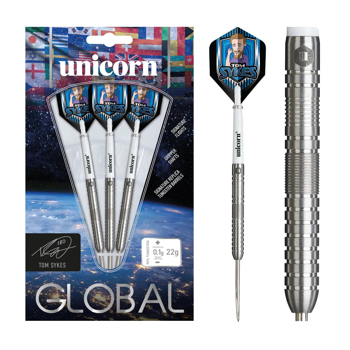 Unicorn Tom Sykes Global 90% Tungsten Steel Tip Darts – Premier Darts